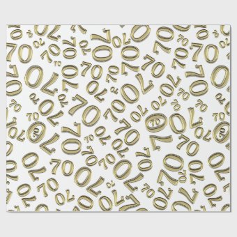 70th Birthday Number Pattern Gold and White (L) Wrapping Paper | Zazzle