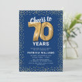 70th Birthday Party Blue Gold Invitation | Zazzle