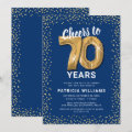 70th Birthday Party Blue Gold Invitation | Zazzle