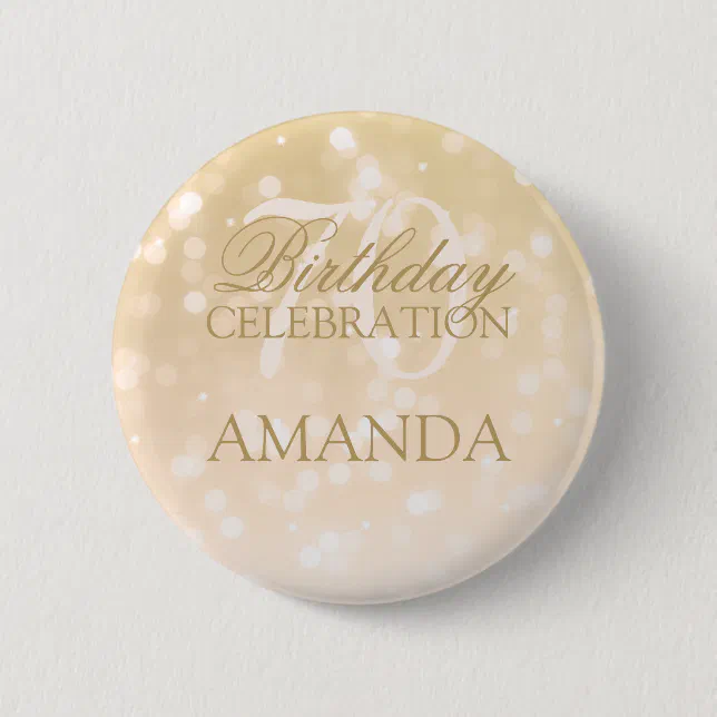 70th Birthday Party Gold Bokeh Sparkle Lights Pinback Button | Zazzle