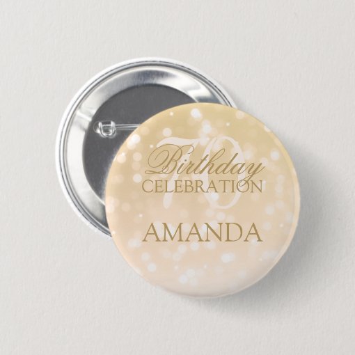 70th Birthday Party Gold Bokeh Sparkle Lights Pinback Button | Zazzle
