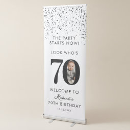 70th Birthday Party Look Who's 70 Modern Photo Retractable Banner | Zazzle