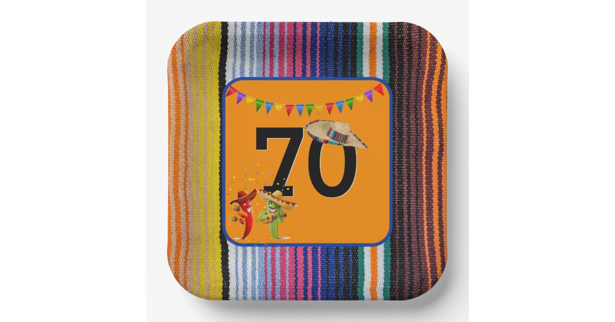 70th Birthday Party Mexican Design Paper Plates | Zazzle