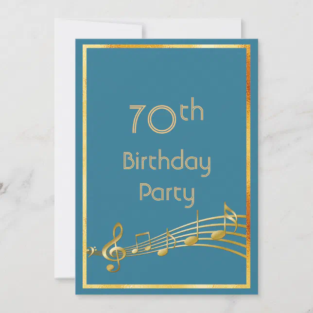 70th birthday party music notes teal blue green invitation | Zazzle