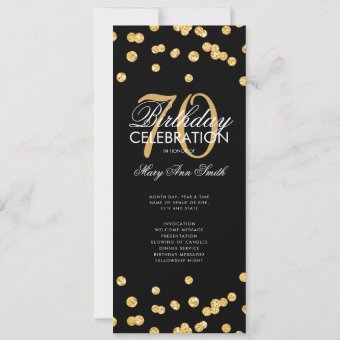 70th Birthday Party Program Gold Glitter w/ Menu | Zazzle