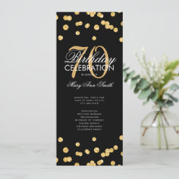 70th Birthday Party Program Gold Glitter w/ Menu | Zazzle