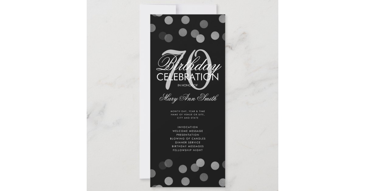 70th Birthday Party Program Silver Confetti Menu | Zazzle