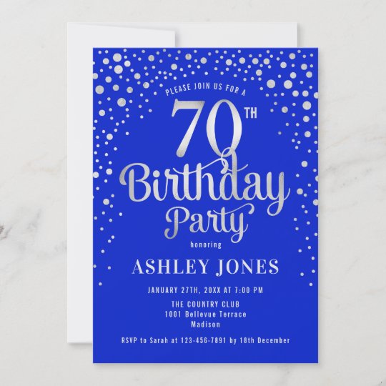 70th Birthday Party - Royal Blue & Silver Invitation | Zazzle.com