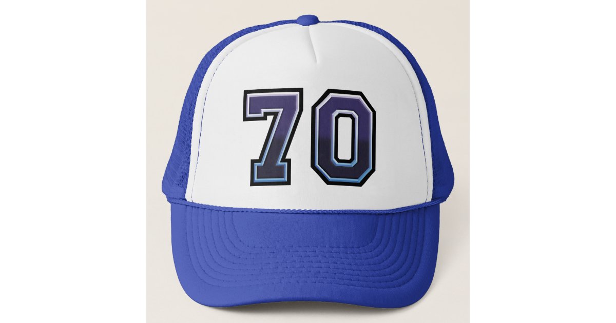70th Birthday Party Shades of Blue Trucker Hat | Zazzle