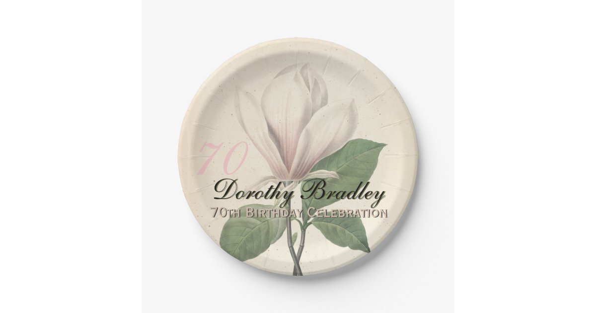 70th Birthday Party Vintage Magnolia Paper Plates | Zazzle