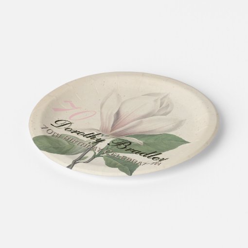 70th Birthday Party Vintage Magnolia Paper Plates | Zazzle