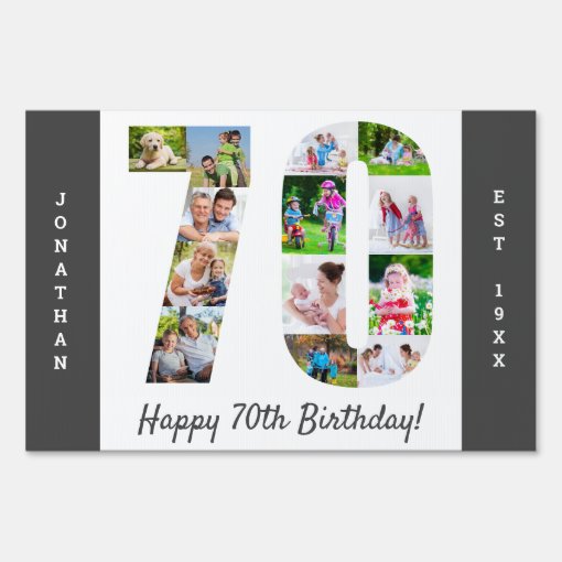 70th Birthday Photo Collage Custom Yard Sign | Zazzle