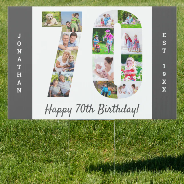 70th Birthday Photo Collage Custom Yard Sign | Zazzle
