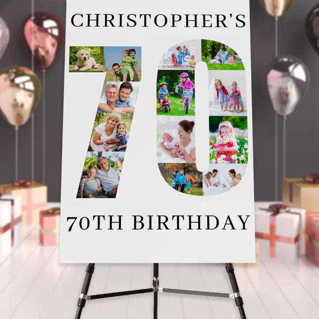 70th Birthday Photo Collage Number 70 Custom 24x36 Foam Board | Zazzle