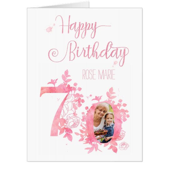70th Birthday Pink Floral Numbers Jumbo Photo Card | Zazzle.com