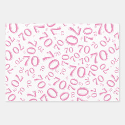 70th Birthday Pink & White Number Pattern 70 Wrapping Paper Sheets | Zazzle