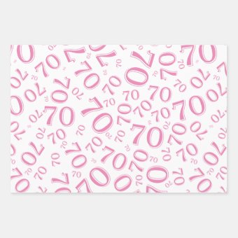 70th Birthday Pink & White Number Pattern 70 Wrapping Paper Sheets | Zazzle
