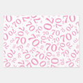 70th Birthday Pink & White Number Pattern 70 Wrapping Paper Sheets | Zazzle