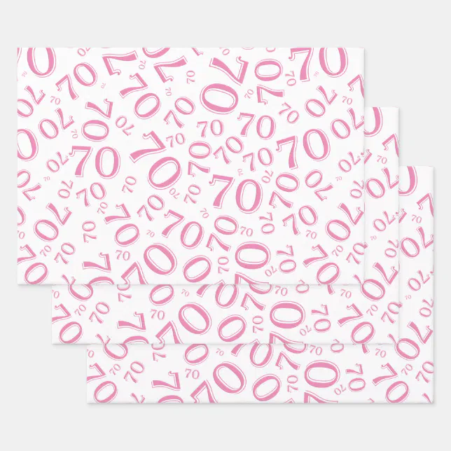 70th Birthday Pink & White Number Pattern 70 Wrapping Paper Sheets | Zazzle