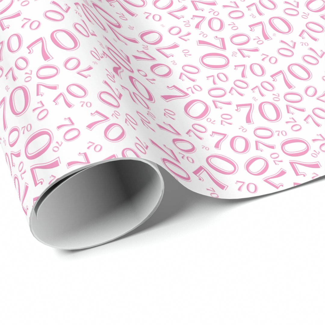 70th Birthday Random Number Pattern Pink/White 70 Wrapping Paper | Zazzle