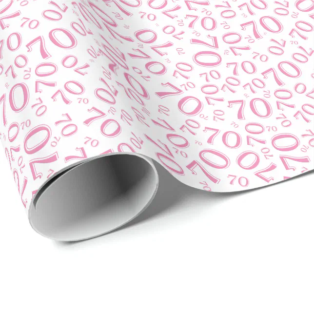 70th Birthday Random Number Pattern Pink/White 70 Wrapping Paper | Zazzle