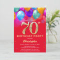 70th Birthday Red and Gold Colorful Balloons Invitation | Zazzle