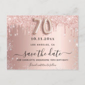 70th birthday rose glitter save the date announcement postcard | Zazzle