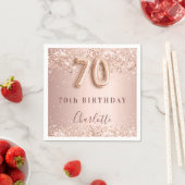 70th birthday rose gold blush glitter name napkins | Zazzle