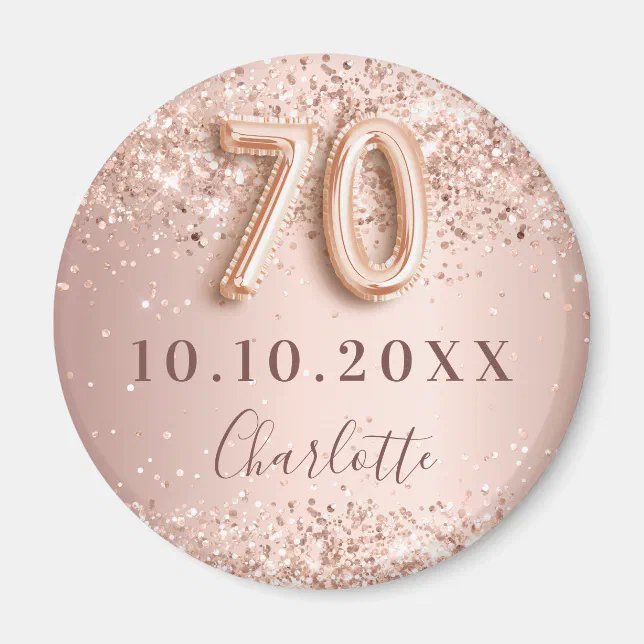 70th birthday rose gold blush save the date magnet | Zazzle
