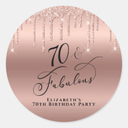 70th Birthday Rose Gold Glitter Classic Round Sticker | Zazzle