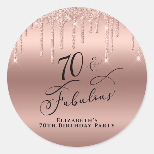 70th Birthday Rose Gold Glitter Classic Round Sticker | Zazzle