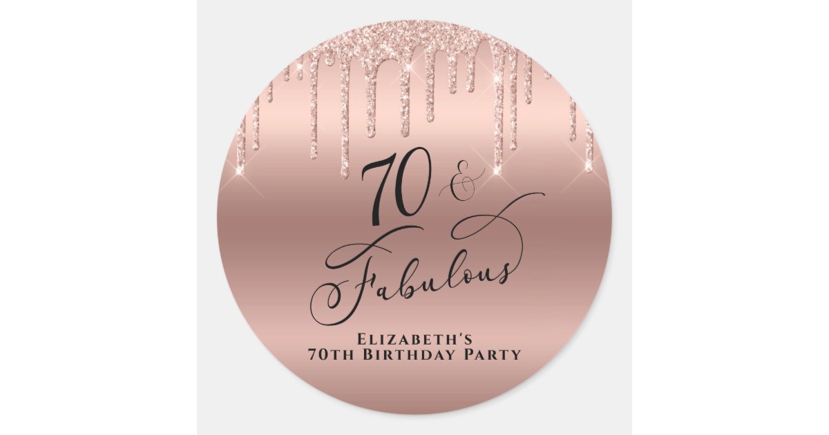 70th Birthday Rose Gold Glitter Classic Round Sticker | Zazzle