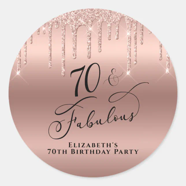70th Birthday Rose Gold Glitter Classic Round Sticker | Zazzle