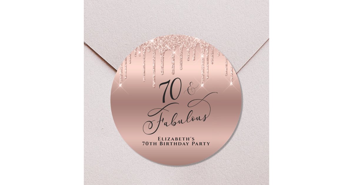 70th Birthday Rose Gold Glitter Classic Round Sticker | Zazzle