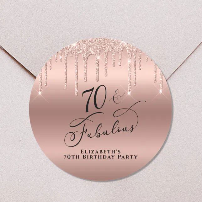 70th Birthday Rose Gold Glitter Classic Round Sticker | Zazzle