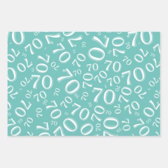 70th Birthday Teal & White Number Pattern 70 Wrapping Paper Sheets | Zazzle