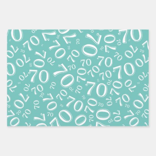 70th Birthday Teal & White Number Pattern 70 Wrapping Paper Sheets | Zazzle