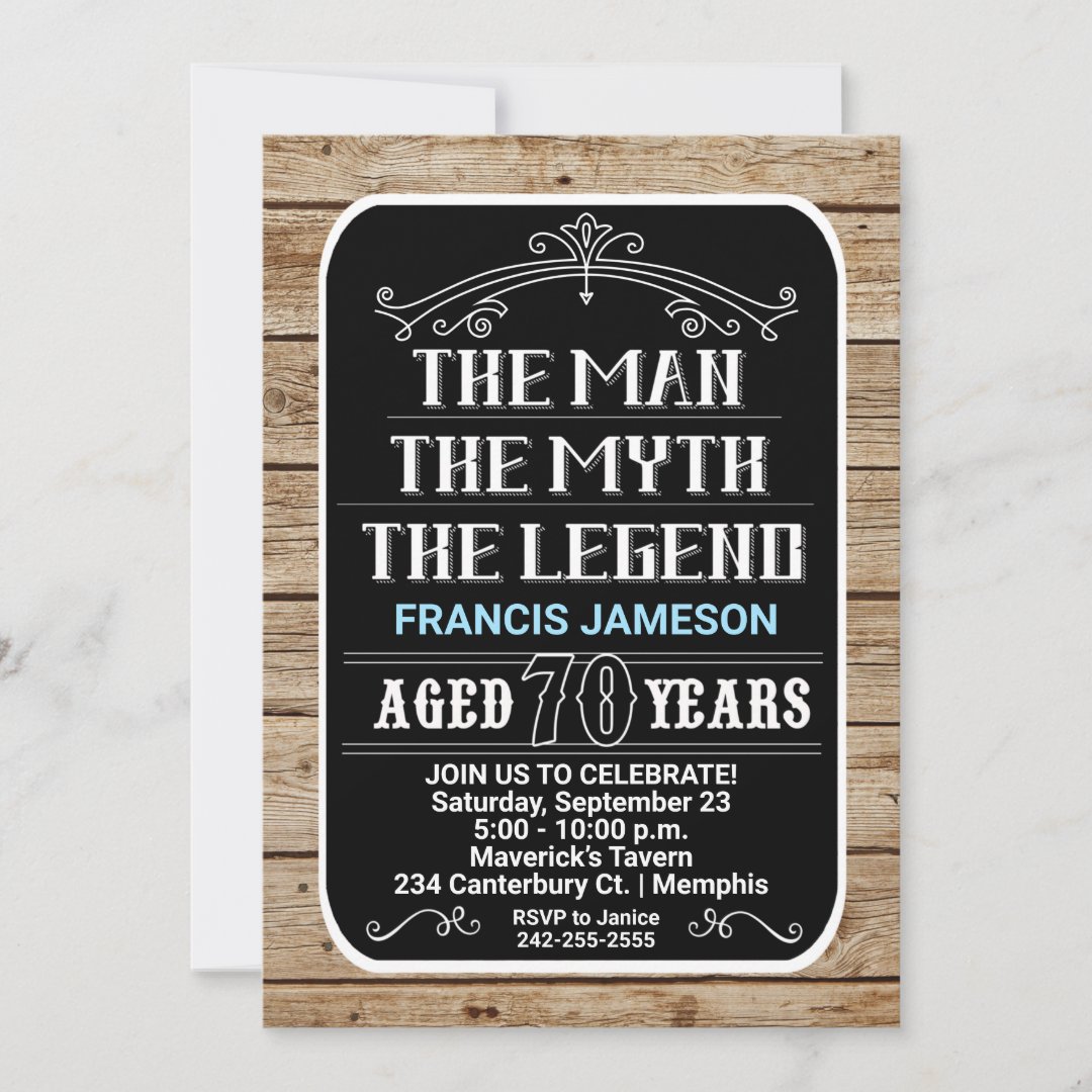 70th Birthday The Man The Myth The Legend 70 YRS Invitation | Zazzle