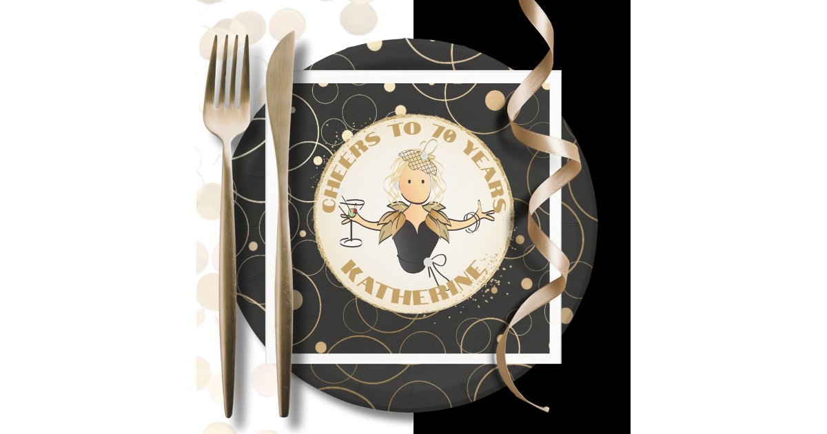 70th Birthday Toast for Her Modern Black Gold Napkins | Zazzle