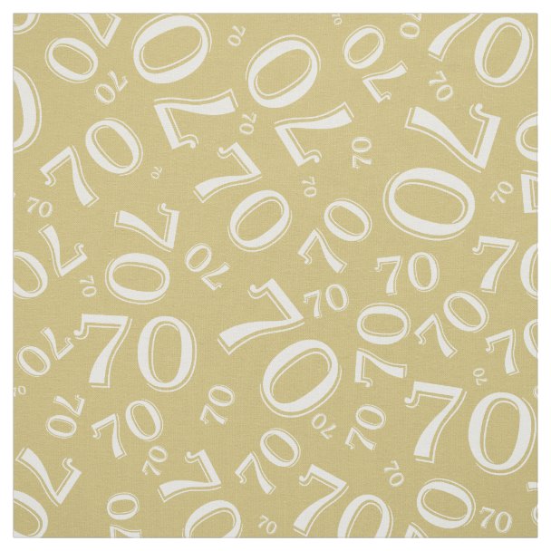 Gold and White Number 70 Typography Pattern Fabric | Zazzle