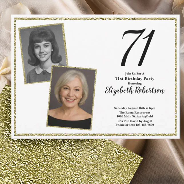 70th Custom Photo White and Gold Invitation | Zazzle