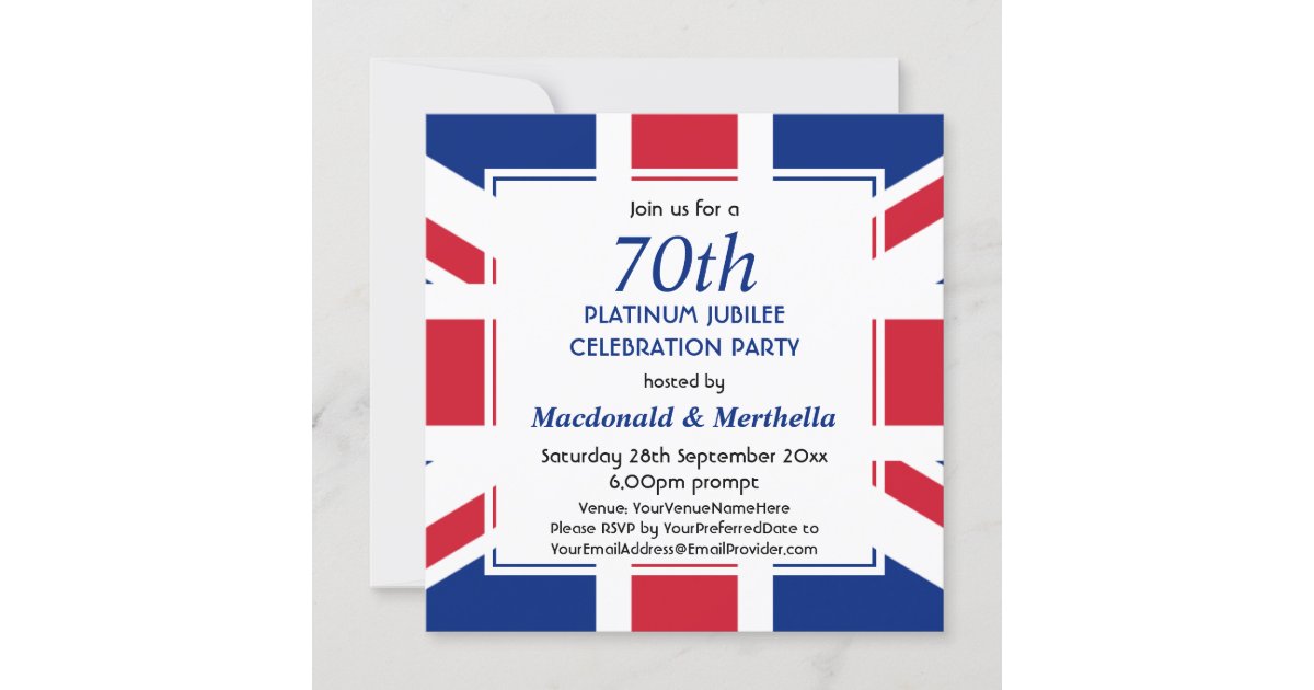 70th Platinum Celebration UNION JACK Invitation | Zazzle