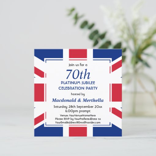 70th Platinum Celebration UNION JACK Invitation | Zazzle