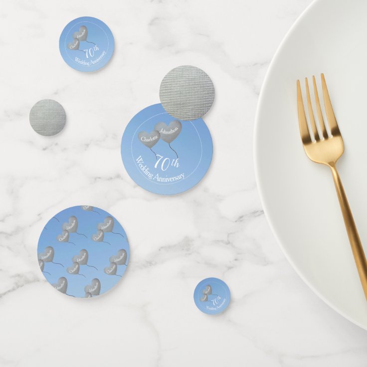 70th Platinum Wedding Anniversary heart balloons Confetti | Zazzle