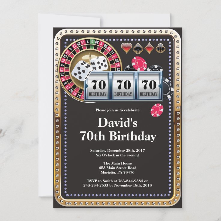 70th Poker Playing Card Casino Birthday Invitation | Zazzle