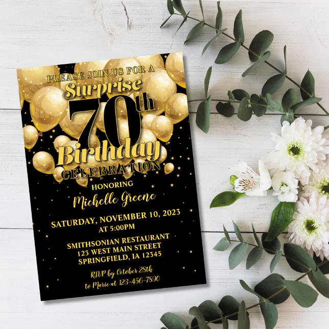 70th Surprise Birthday Invitation, Golden Birthday Invitation | Zazzle