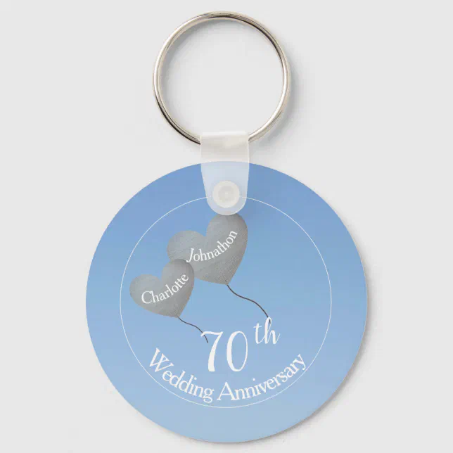 70th Wedding Anniversary silver heart balloon Keychain | Zazzle