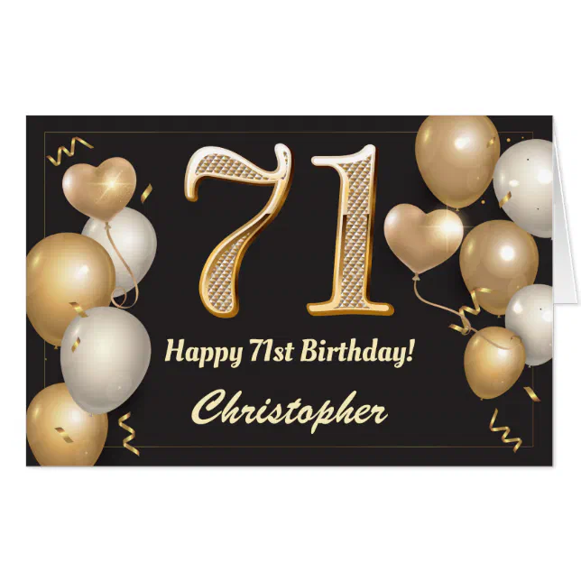 71st Birthday Black and Gold Balloons Extra Large Card | Zazzle