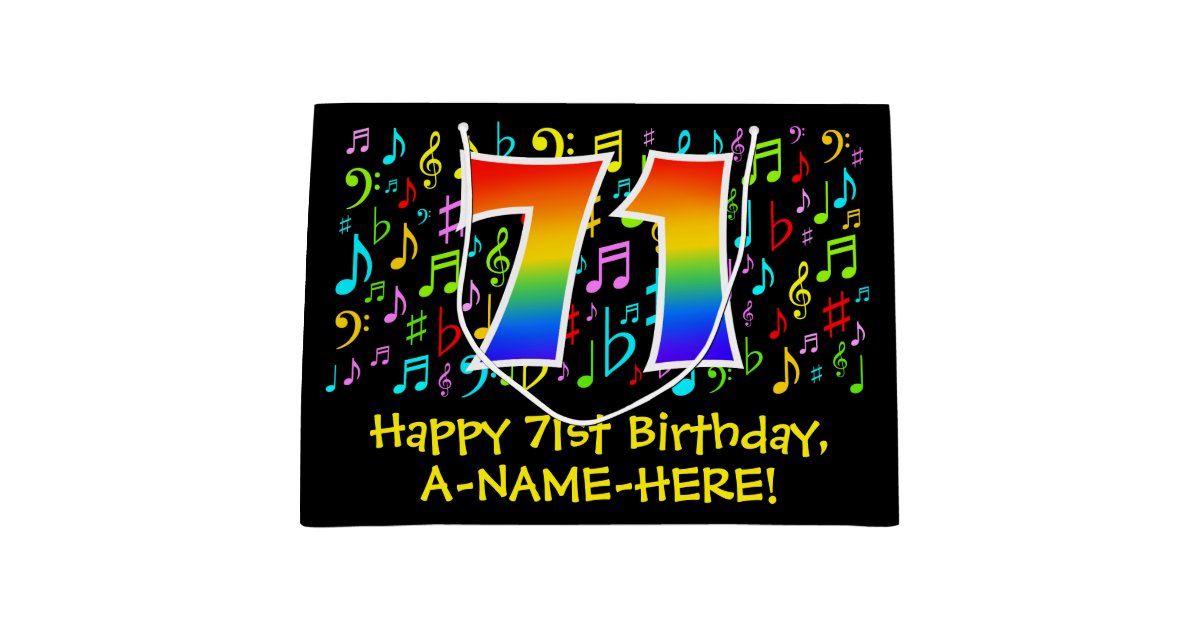 71st Birthday - Colorful Music Symbols, Rainbow 71 Large Gift Bag | Zazzle