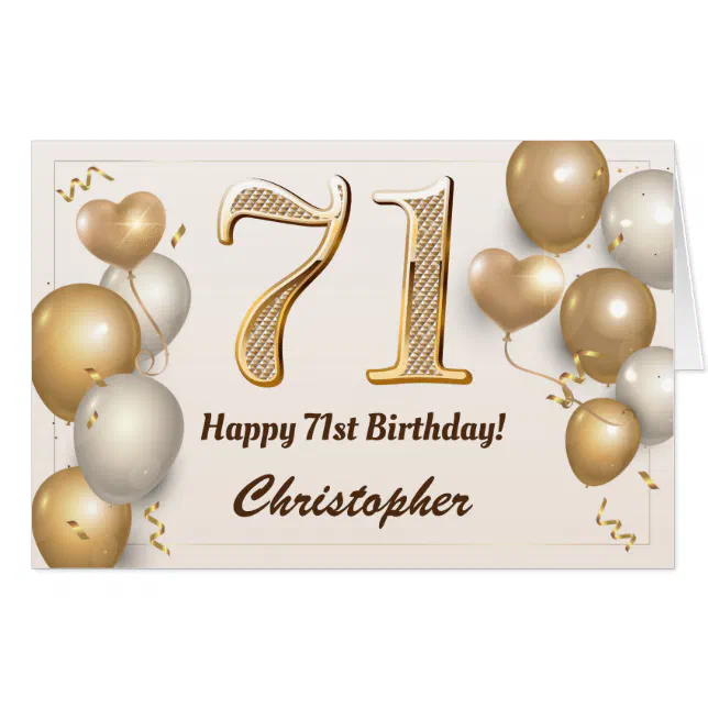71st Birthday Gold Balloons Confetti Extra Large Card | Zazzle